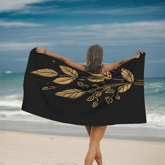 Elegant Golden Leaves Pattern Black Background - Luxurious Beach Pool ...