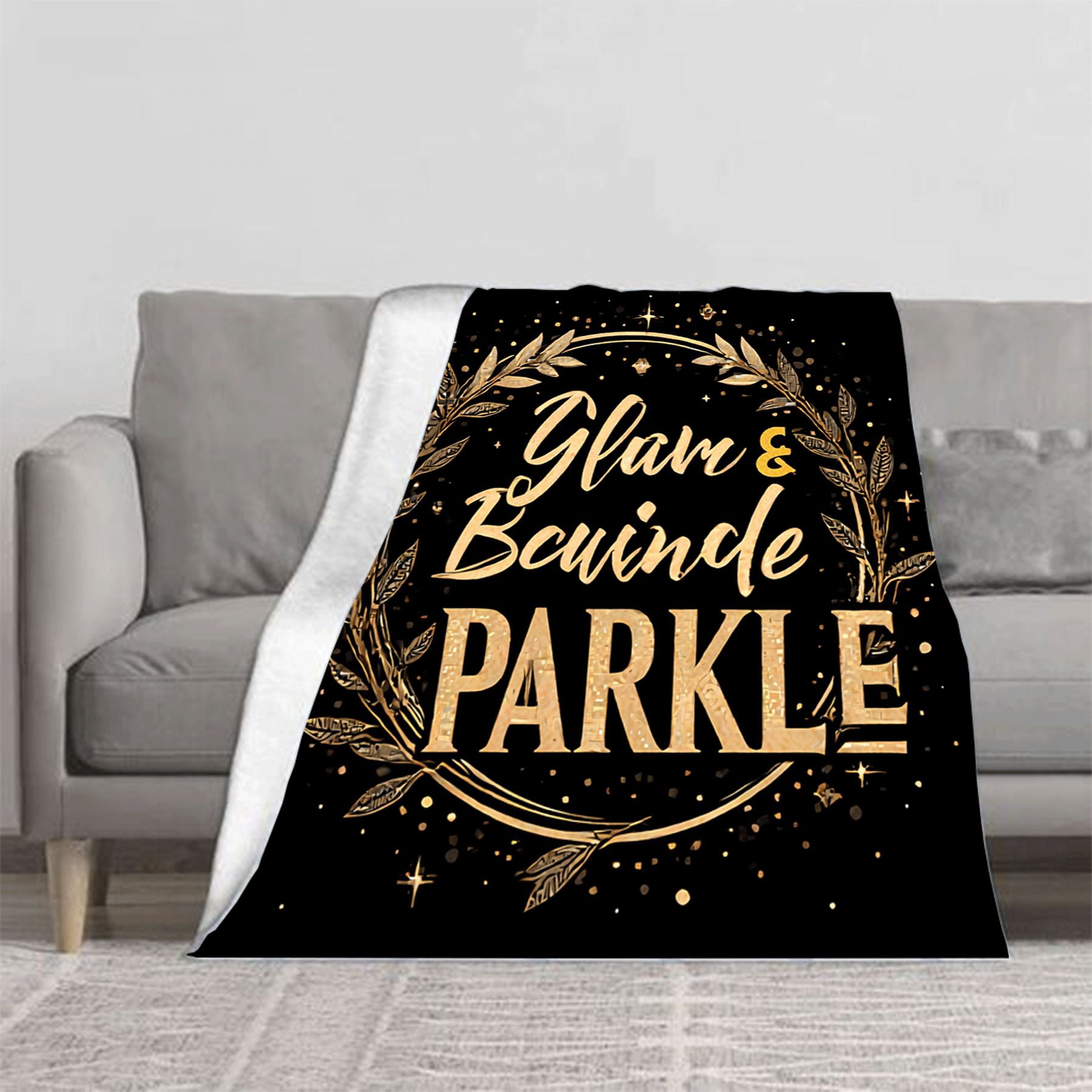 Elegant Golden Leaves & Stars Design Soft Flannel Blanket - Cozy ...