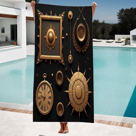 Elegant Golden Pattern Beach Towel - Luxurious Bath & Pool Towel with ...