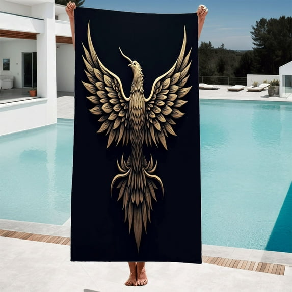 Elegant Golden Phoenix Design Beach Towel - Luxurious Bath & Pool Towel ...