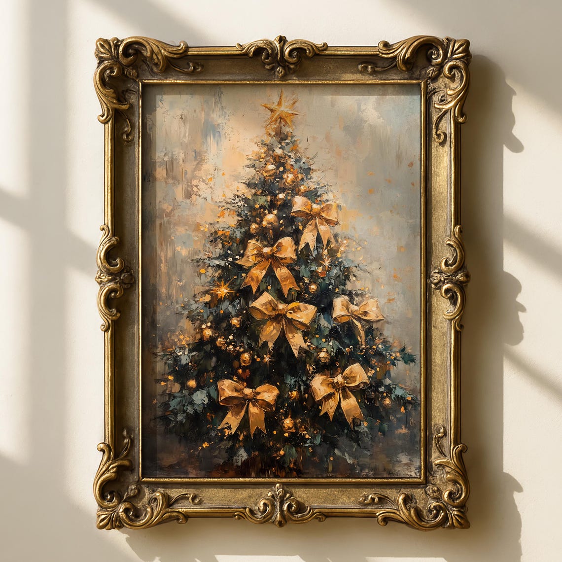 Elegant Golden Winter Tree Wall Art, Festive Print, Warm Glow Winter ...