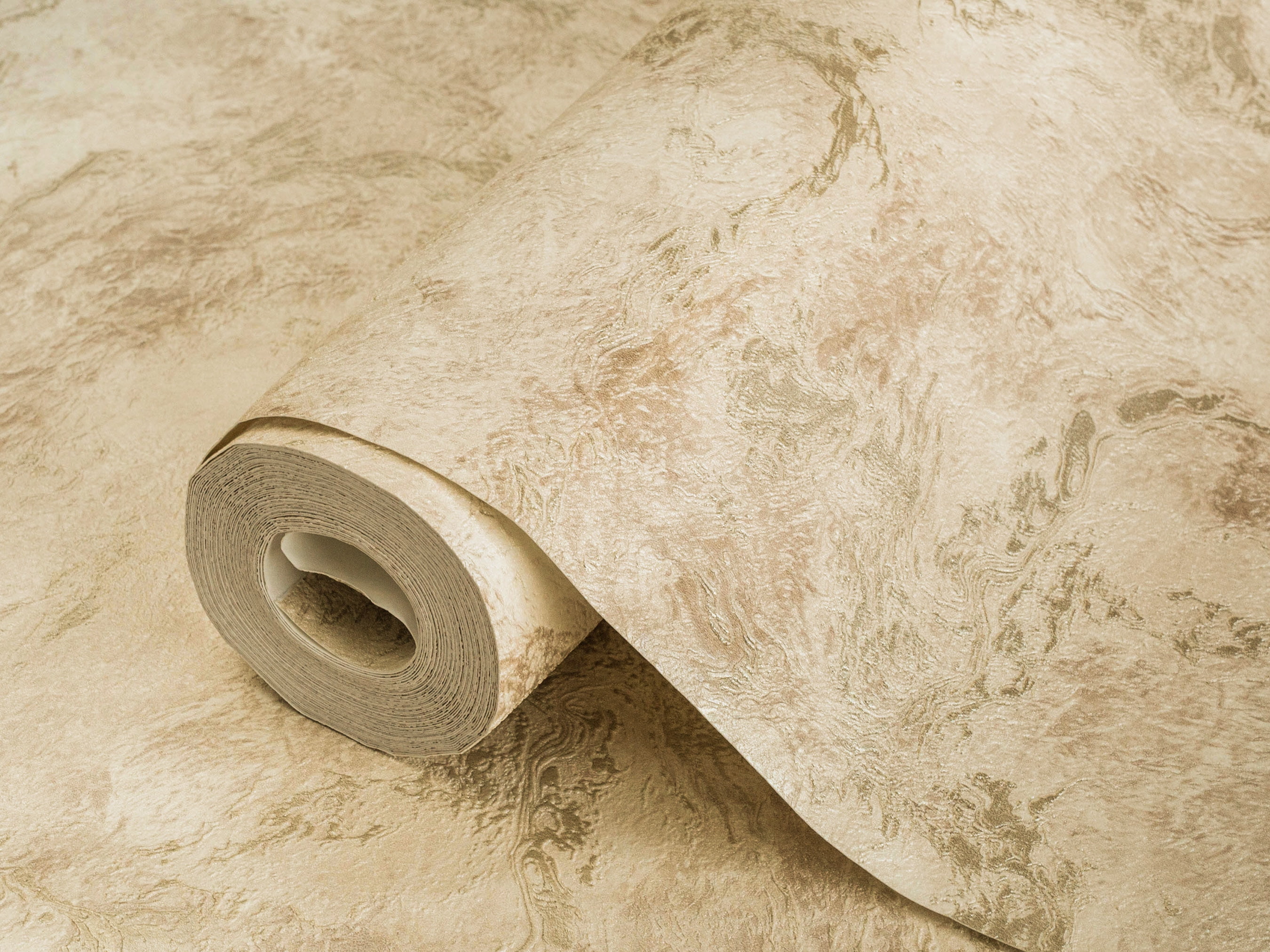 Elegant Goldish Beige Textured Wallpaper, Premium Wallcovering Roll, 41 ...