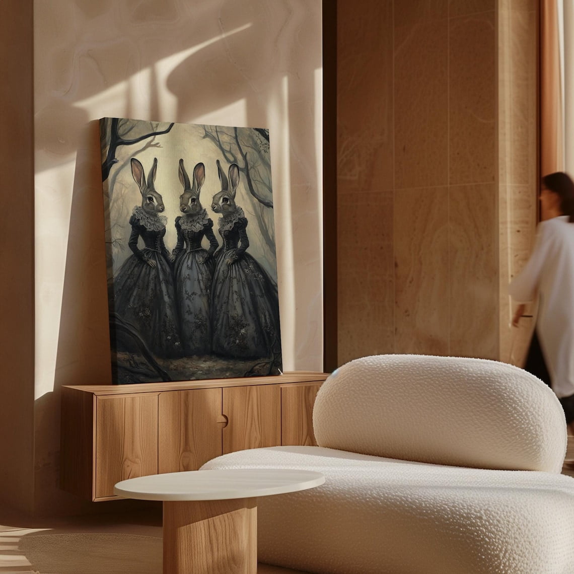 Elegant Gothic Rabbit Trio Wall Art - Whimsical Woodland Victorian ...