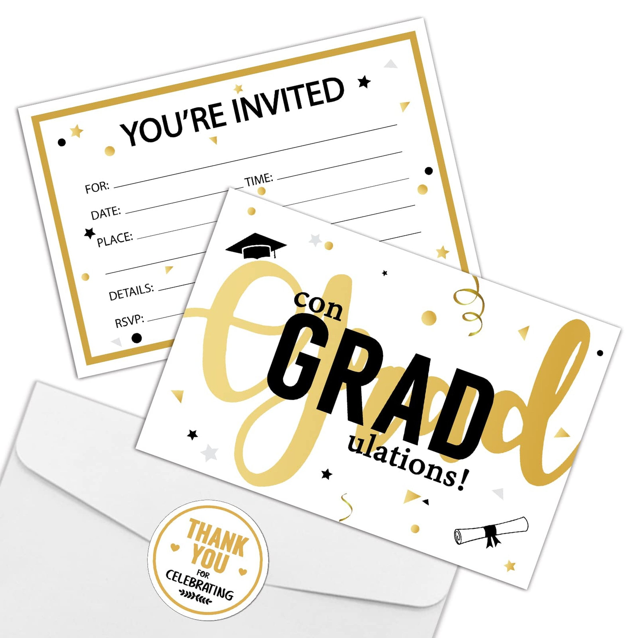 Elegant Grad Celebration Invitations with Envelopes and Stickers - Set ...