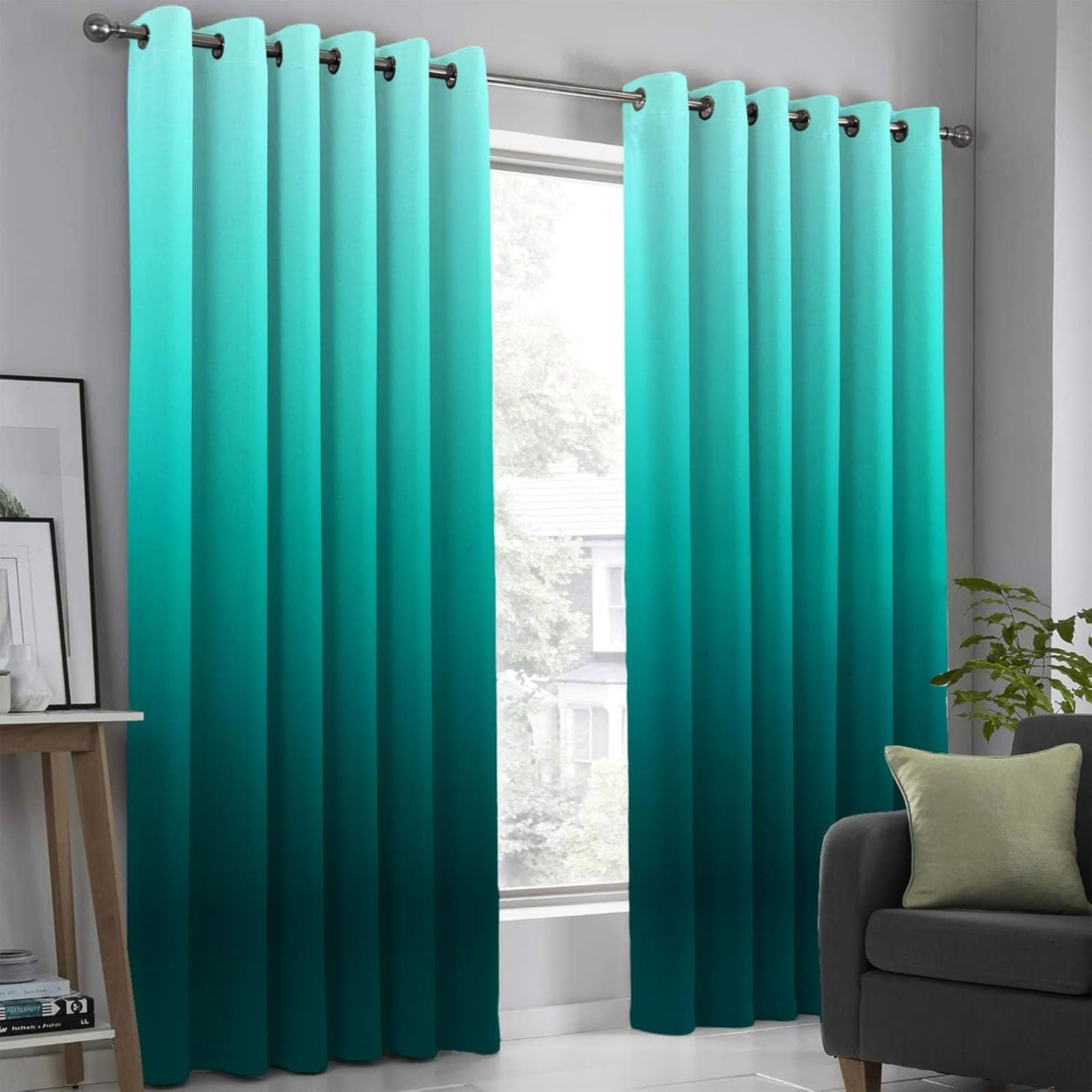 Elegant Gradient Blackout Curtains For Bedroom Living Room Turquoise ...