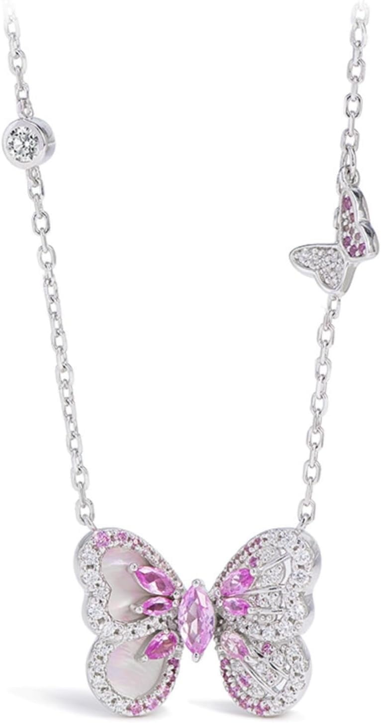Elegant Graduated Mixed Pink Seashell/Created Pink Ruby Necklace for Women Butterfly Necklace ...