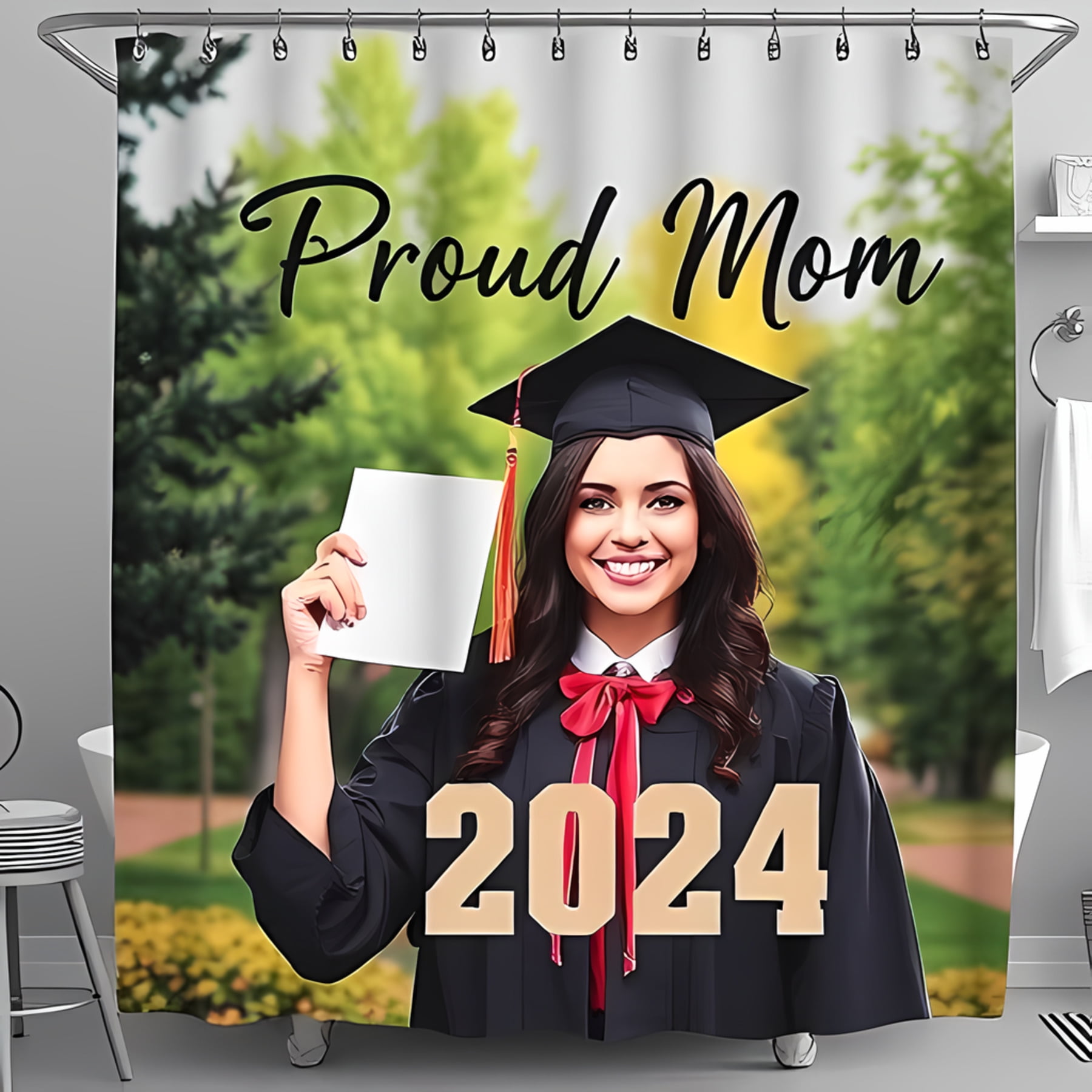 Elegant Graduation Shower Curtain - Features Proud Mom Design with ...