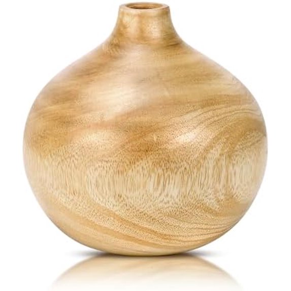 Elegant Grain Round Shaped Stained Mango Tree Wooden Vase | Flower Vase ...