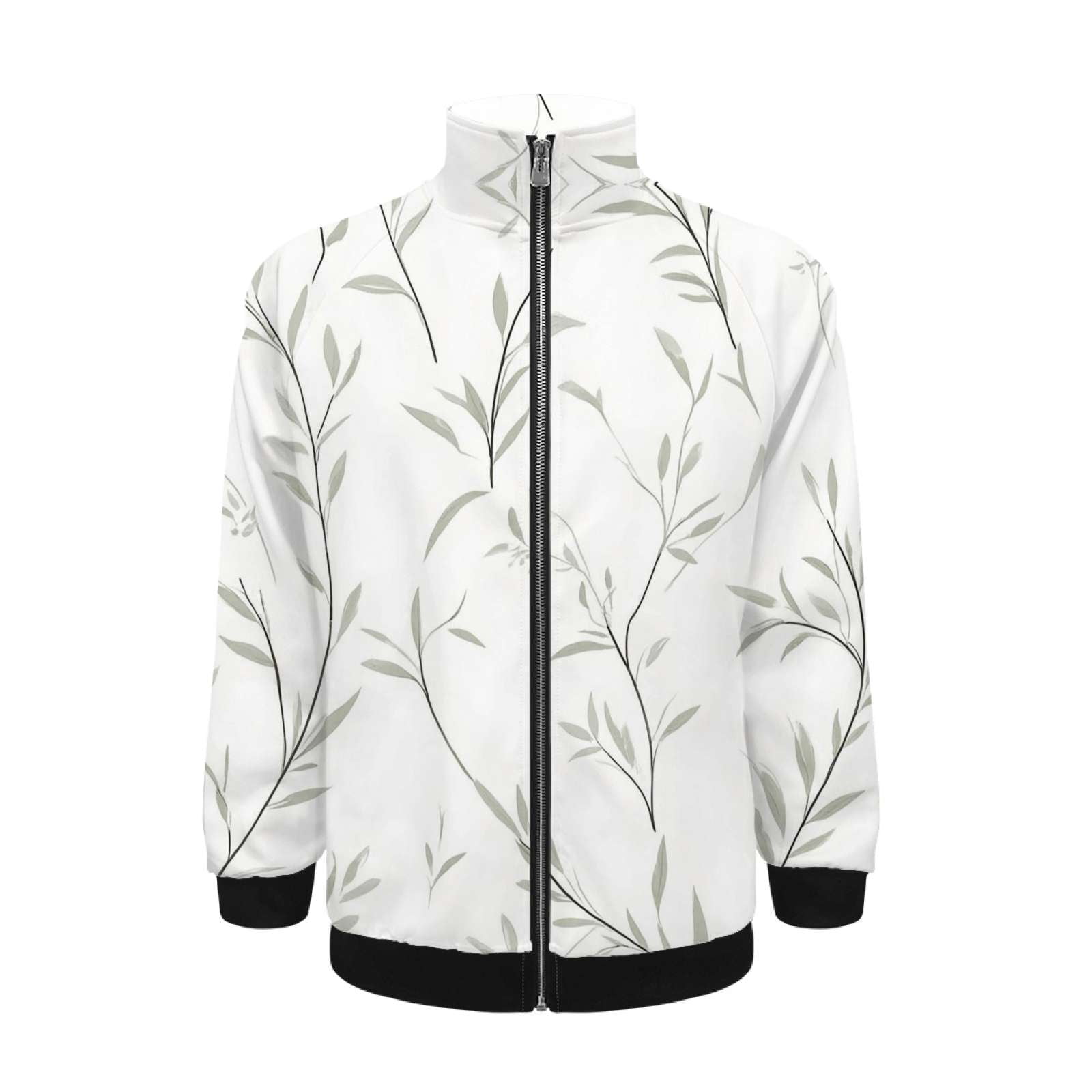 Elegant Gray Leaves White Background Jacket Men's Street Cool Long ...