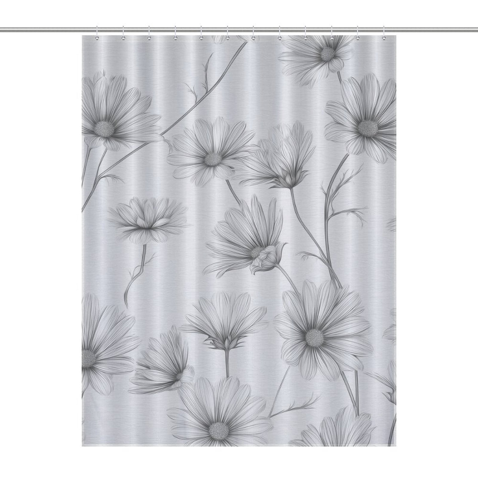 Elegant Grayscale Daisy Floral Pattern Cloth Fabric Bathroom Decor Set ...