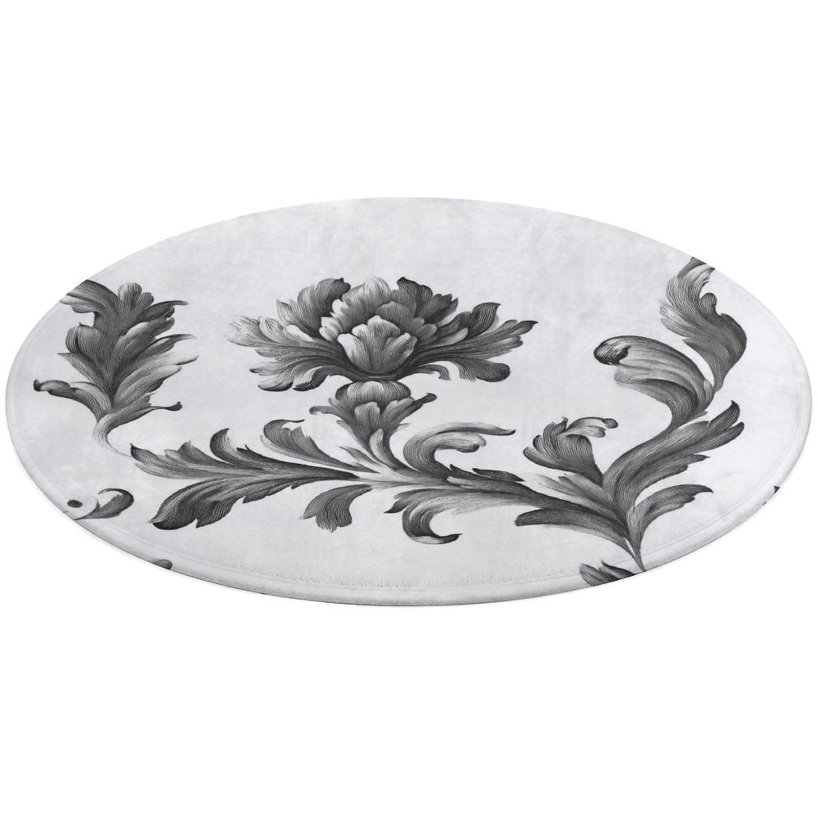 Elegant Grayscale Floral Baroque Design Round Carpet Living Room Carpet ...