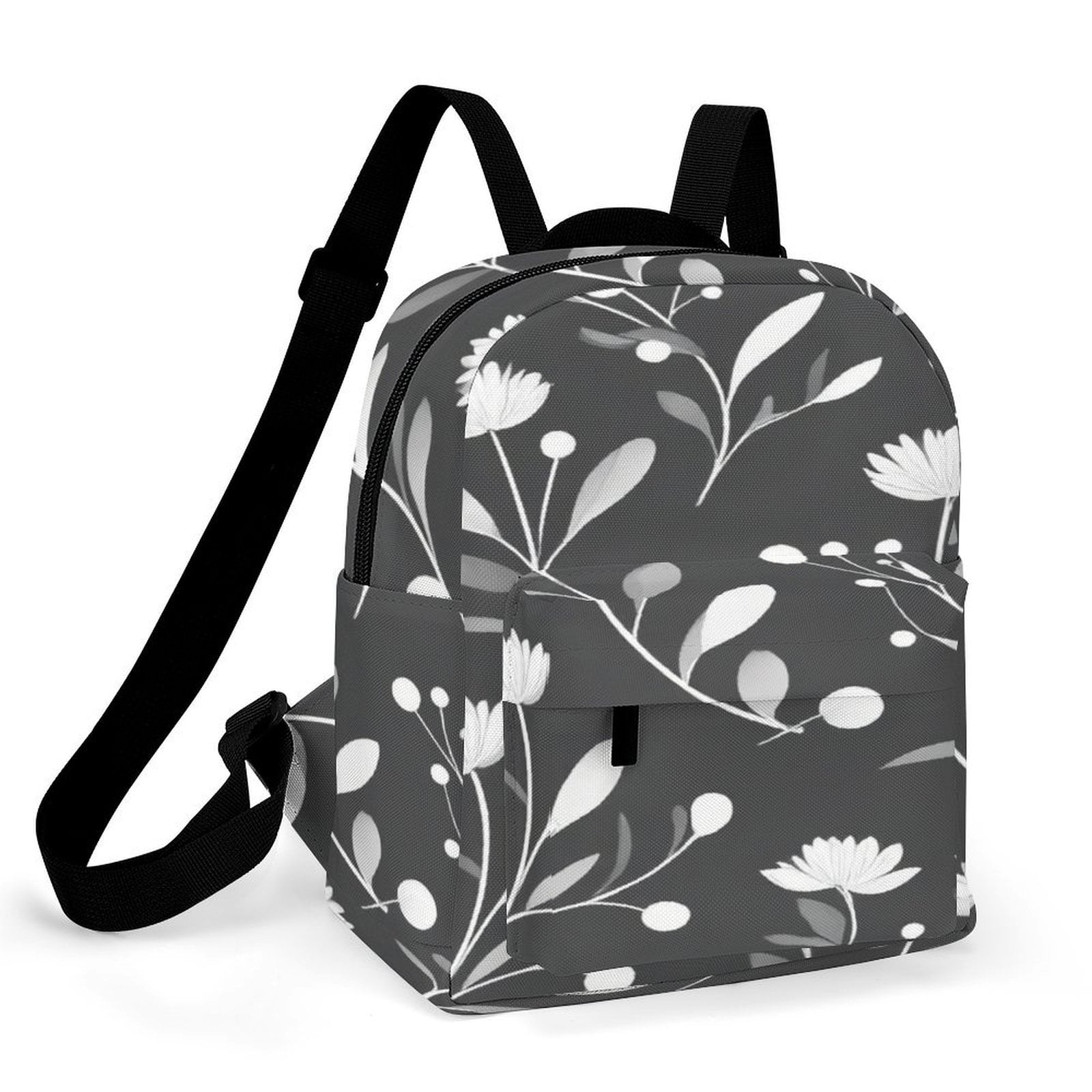 Elegant Grayscale Floral Pattern Small Backpack Cute Mini Backpacks For ...