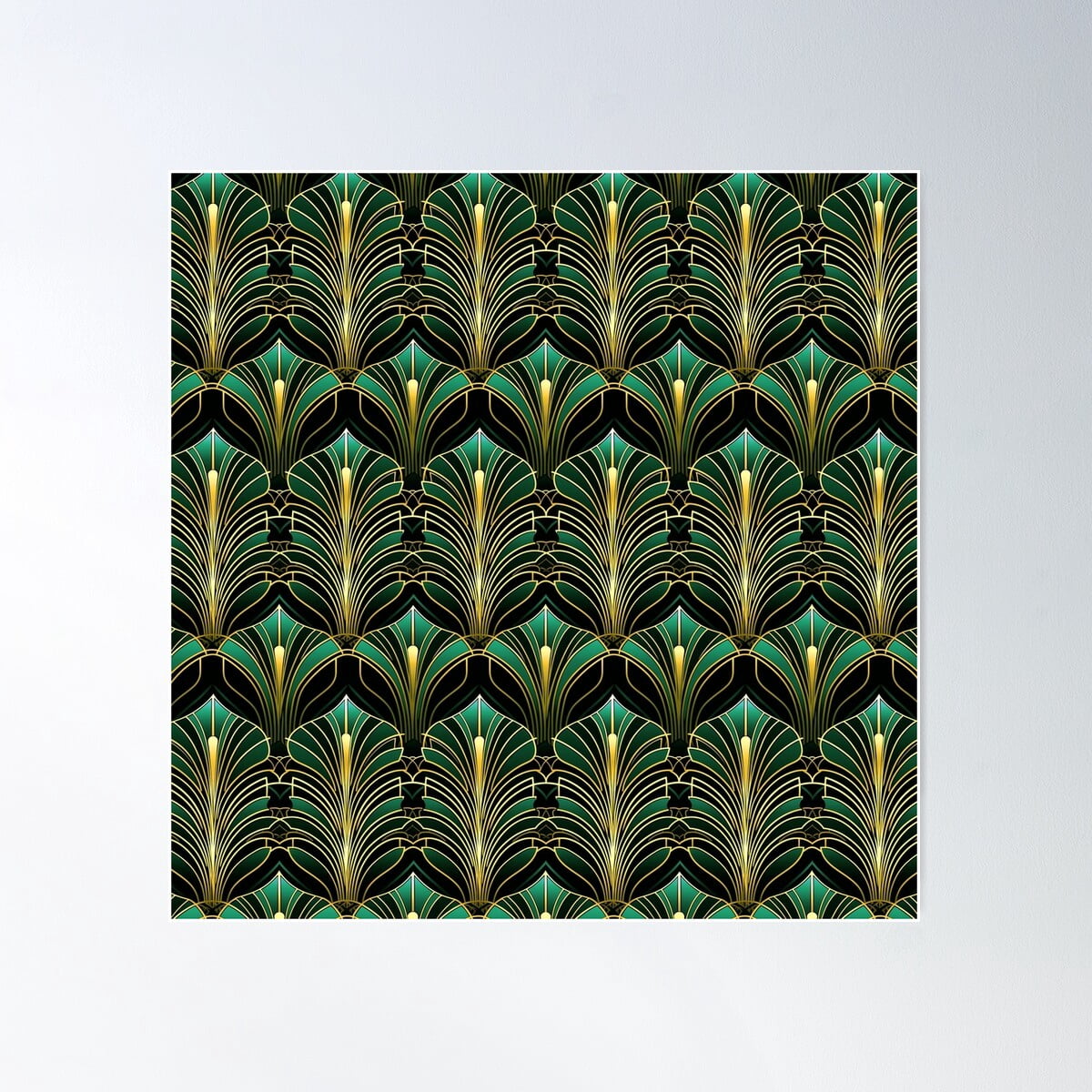 Elegant Green And Golden Chic Art Deco Pattern Poster Wall Art, Modern ...