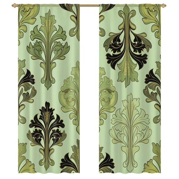 Elegant Green Floral Pattern Modern Tulle Window Curtains for Living ...
