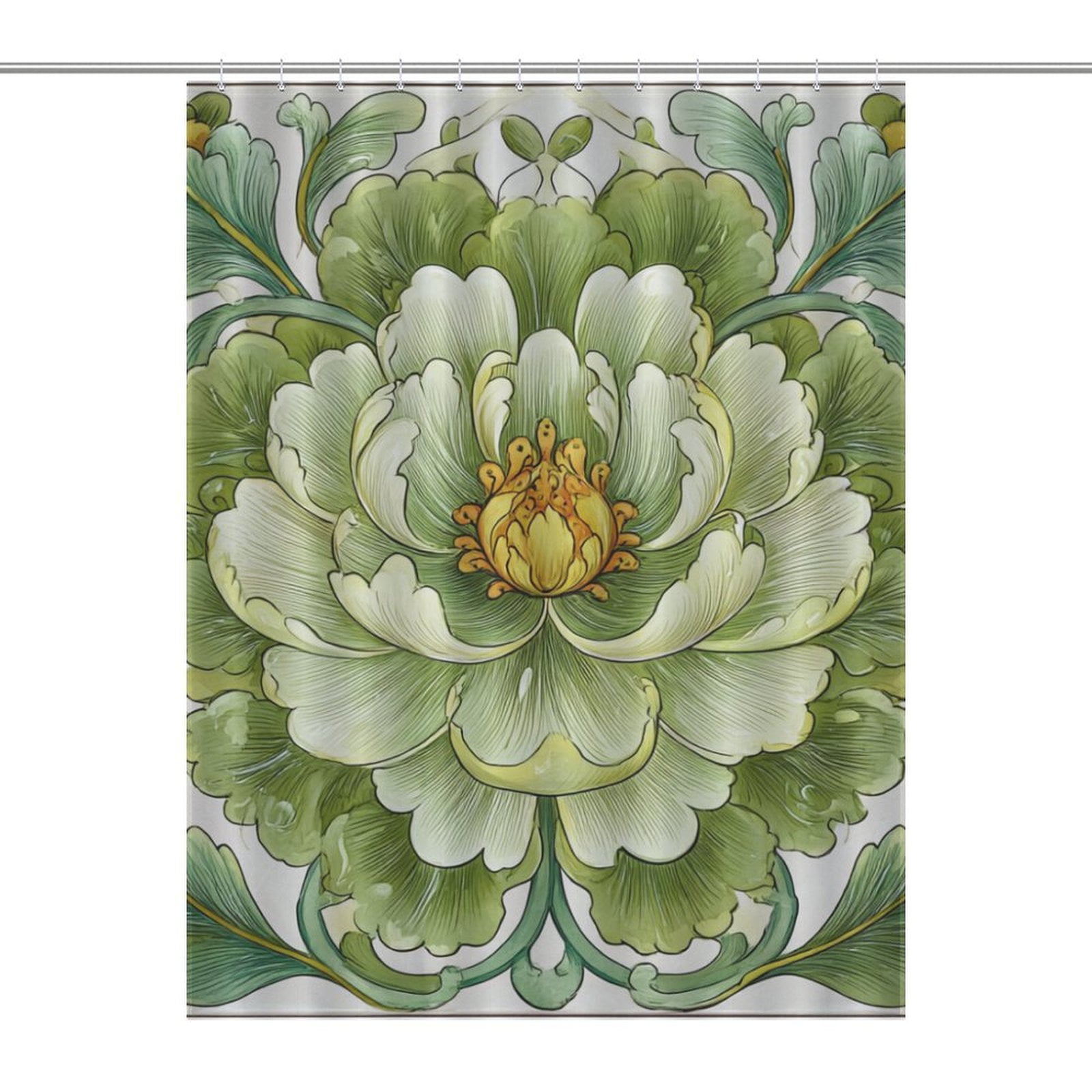 Elegant Green Floral Tile Design Shower Curtain , Enchanted Forest ...