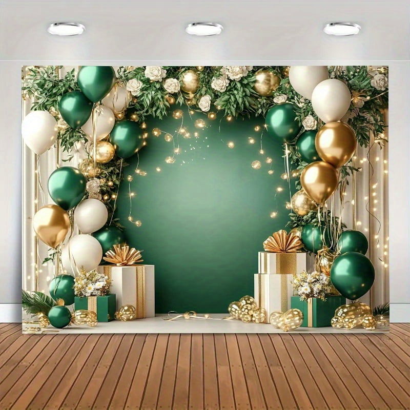 Elegant Green Golden Themed Backdrop Luxurious Green Balloons Floral ...