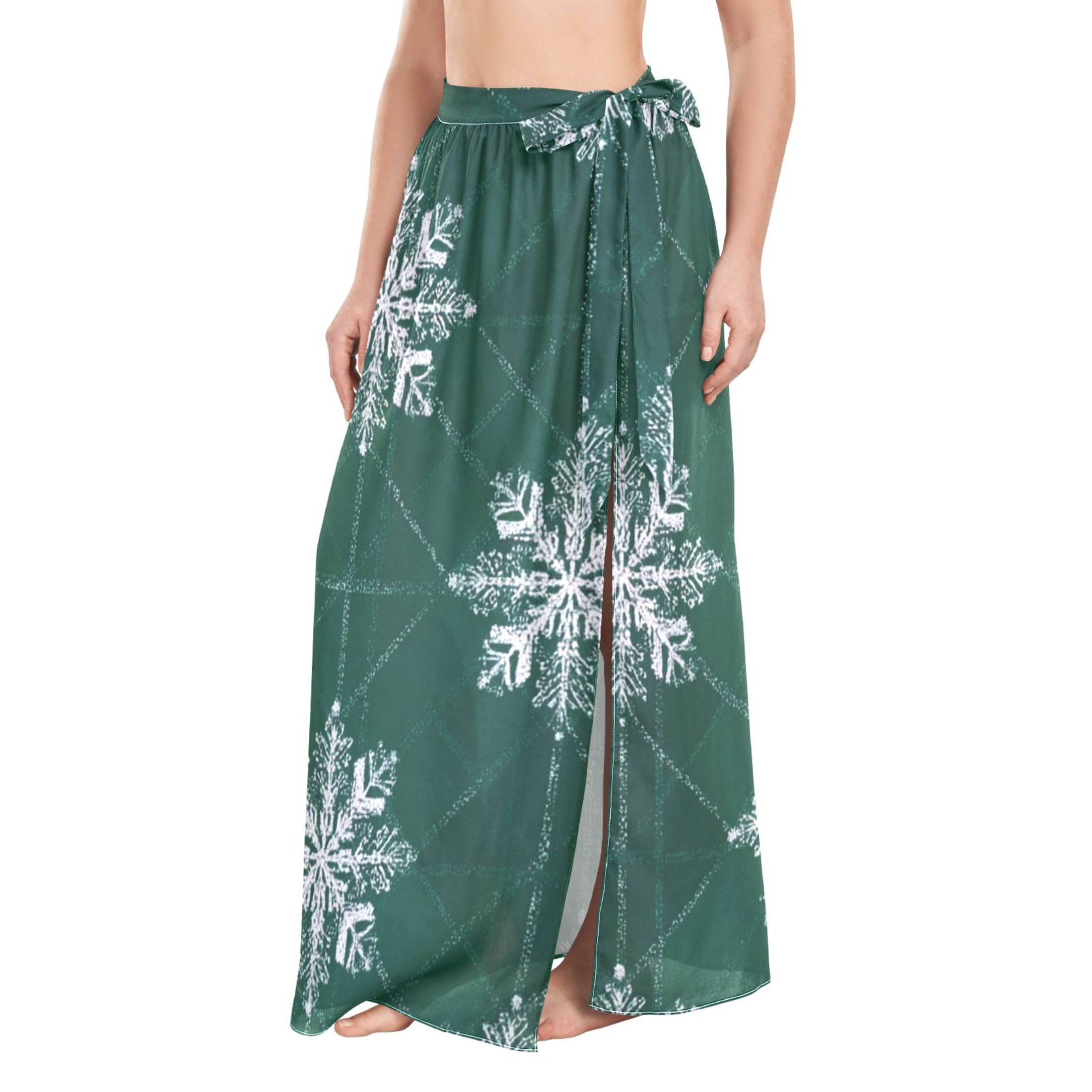 Elegant Green Plaids Neatly Snowflakes Christmas Women's Swimwear Cover ...