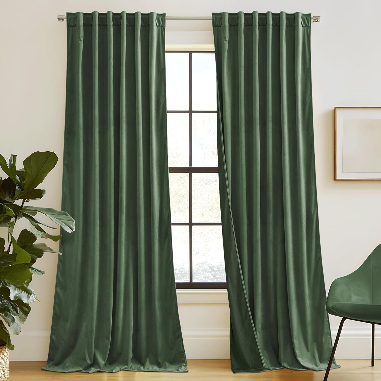 Elegant Green Velvet Light Blocking Curtains 84" Long, Thermal ...