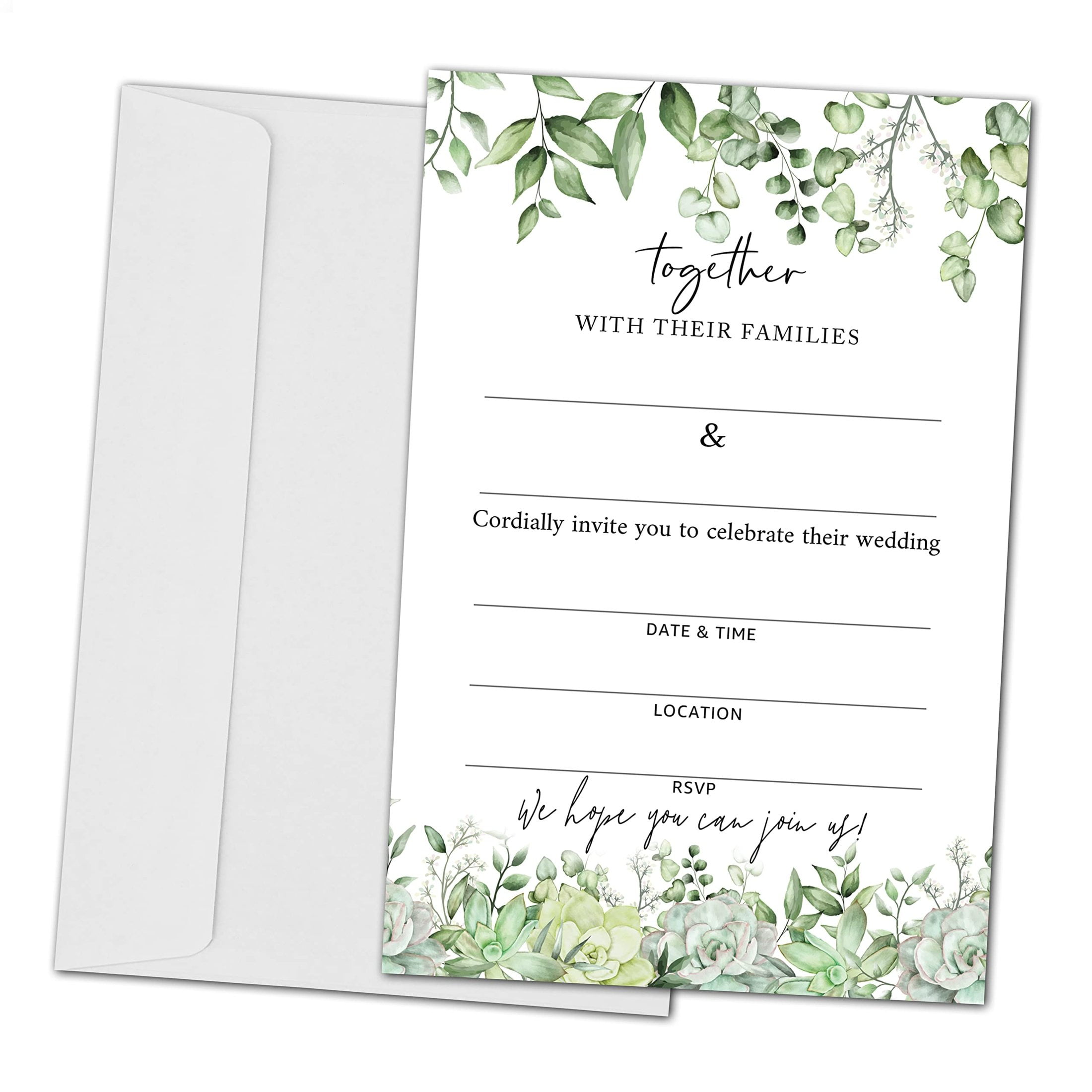 Elegant Greenery Wedding Invitation Set - 25 Cardstock Invitations with ...
