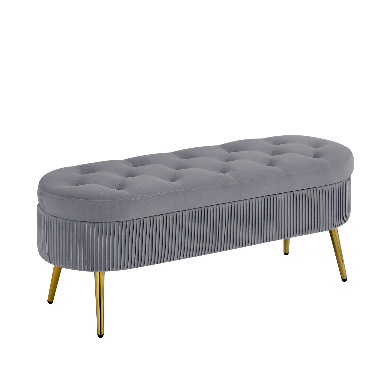Elegant Grey Velvet Storage Bench with Soft Mat, Modern Oval Footstool ...