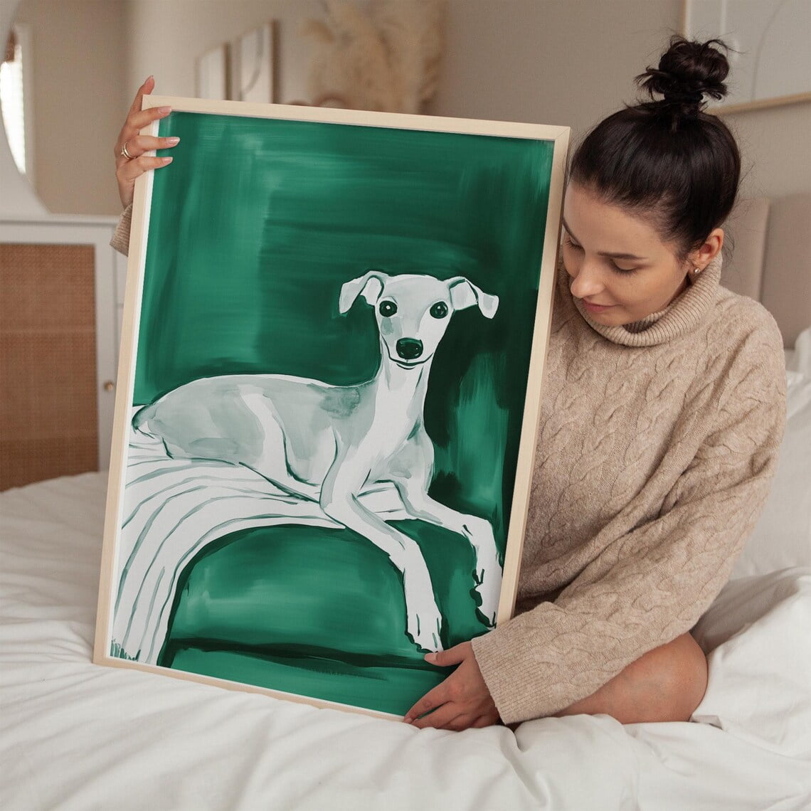 Elegant Greyhound On Green Sofa, Minimalist Dog Wall Art, Modern Pet ...