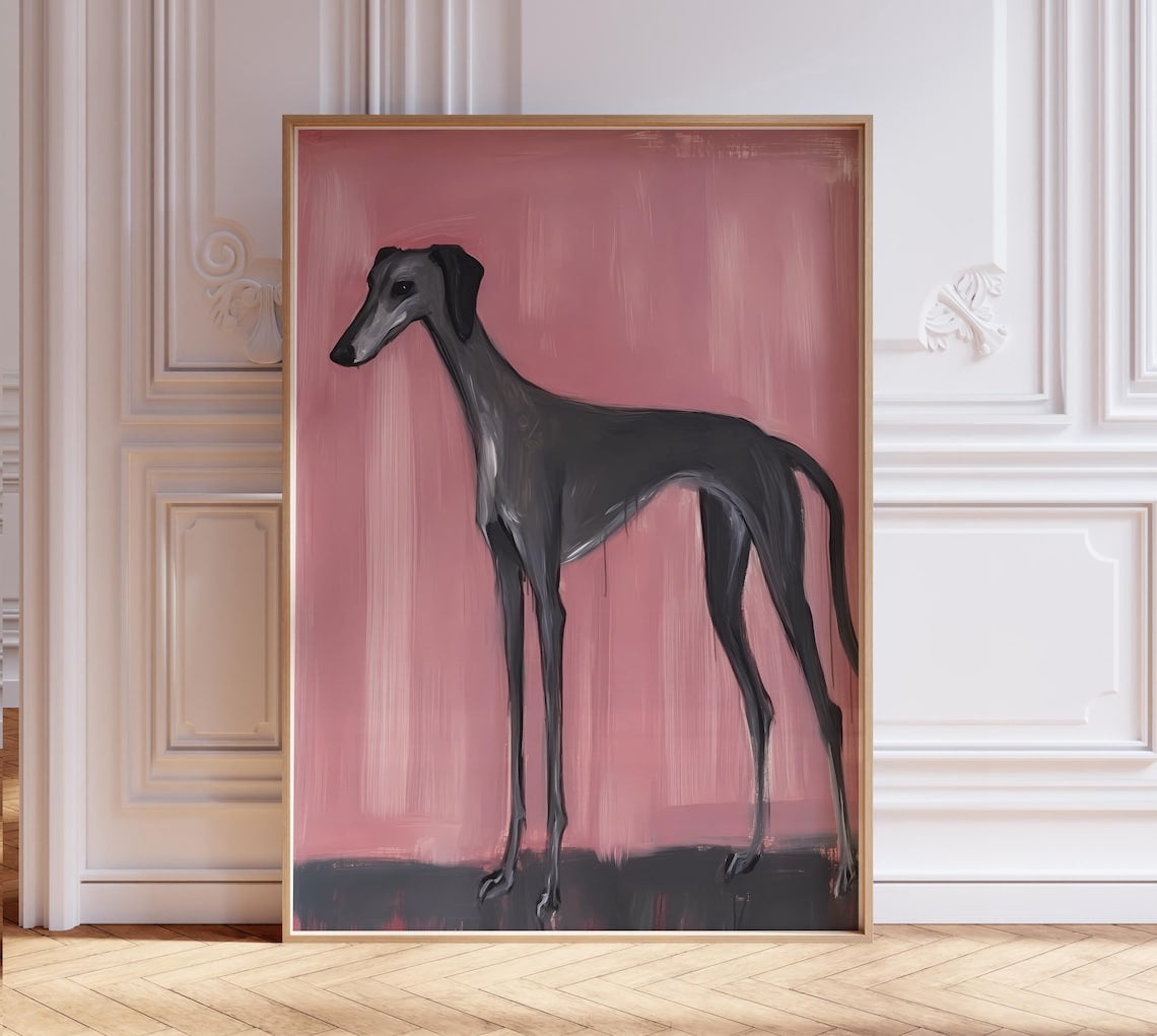 Elegant Greyhound Poster modern pink grey dog abstract wall art Poster ...