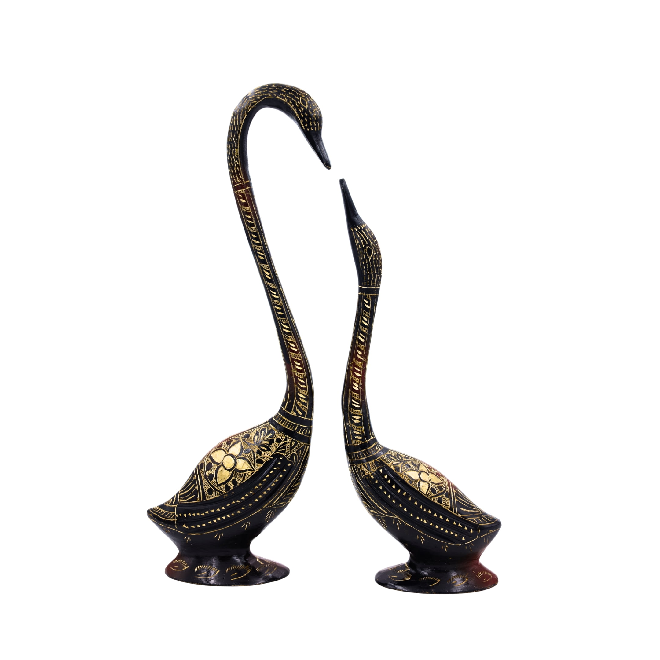 Elegant Hand-Etched Brass Swan Statues – Set of 2 with Golden Accents ...
