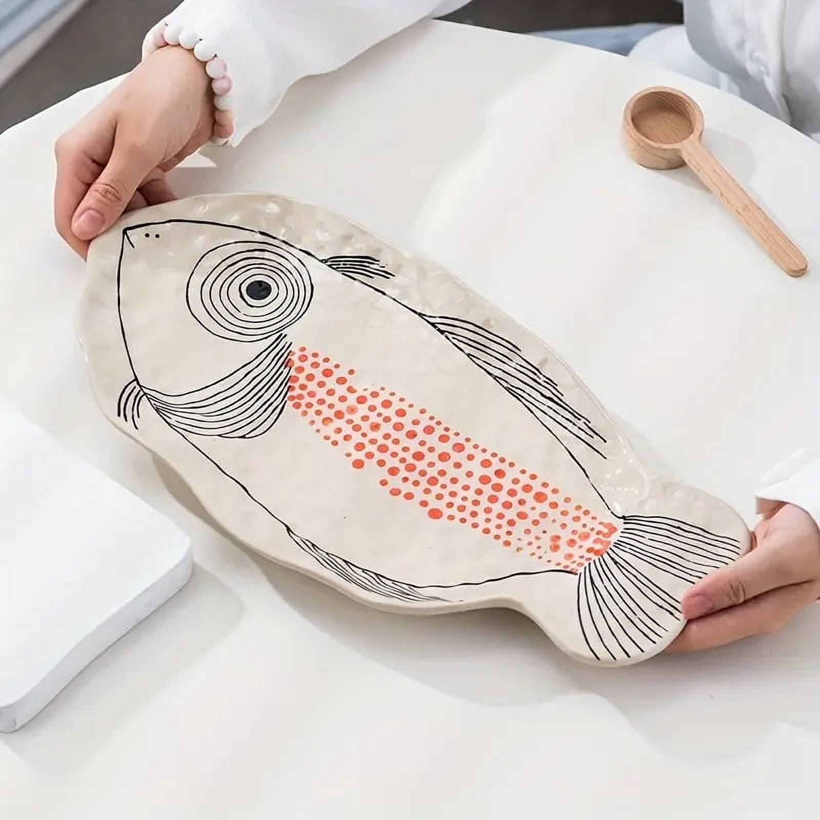 Elegant Hand-Painted Ceramic Fish Plate - Large, Oval, Animal Theme for ...