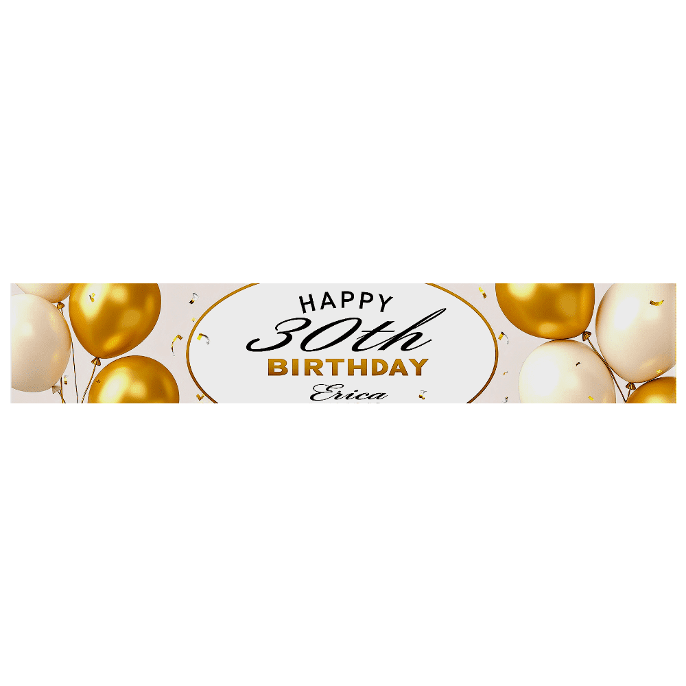 Elegant Happy 30th Birthday Banner with Gold White Balloons Background ...