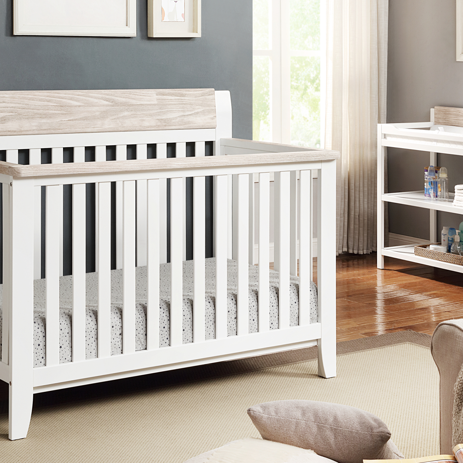 Elegant Hayes White/Natural 4-in-1 Convertible Crib - Versatile and ...