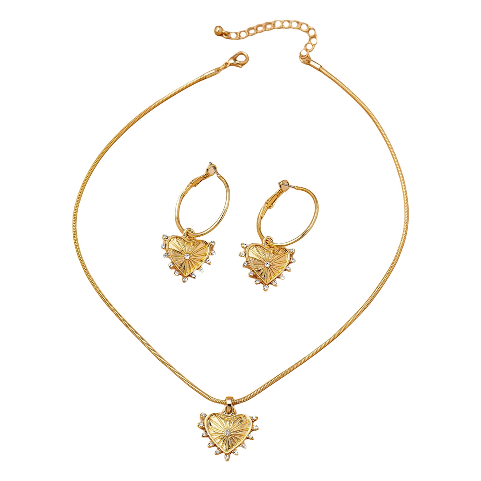 Elegant Heart Rhinestones Necklace and Earrings Set Women Jewelry ...