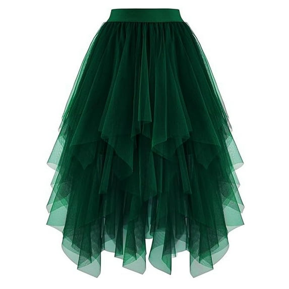 Elegant High Waist Flowy Tiered Midi Skirt with Asymmetrical Hem ...
