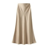 Elegant High Waist Satin Skirt for Women with Side Zipper Detail and ...