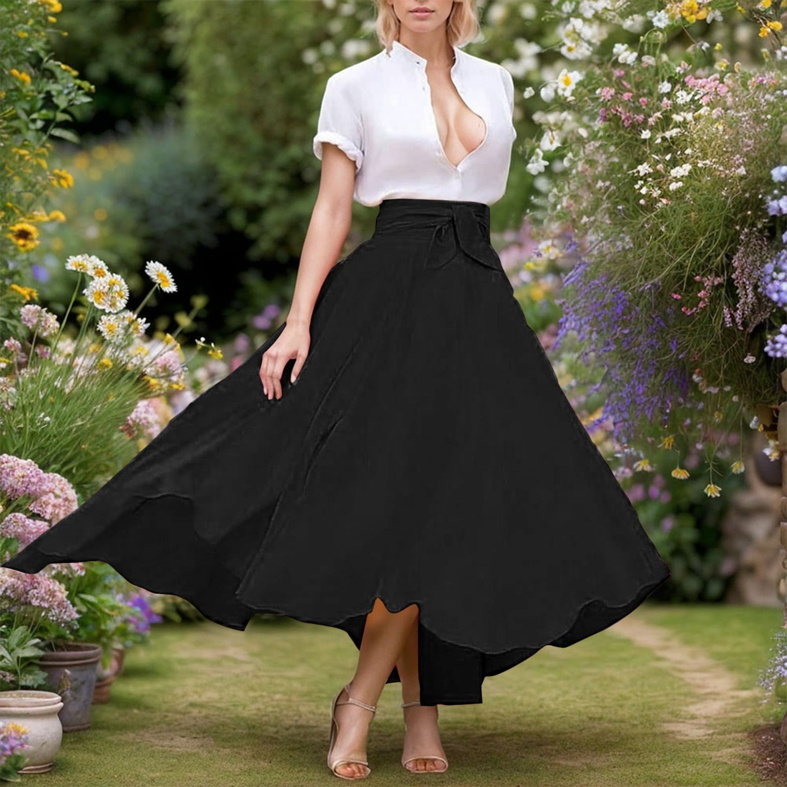 Elegant High Waist Skirt For Women Casual Bohemian Maxi Skirt With ...