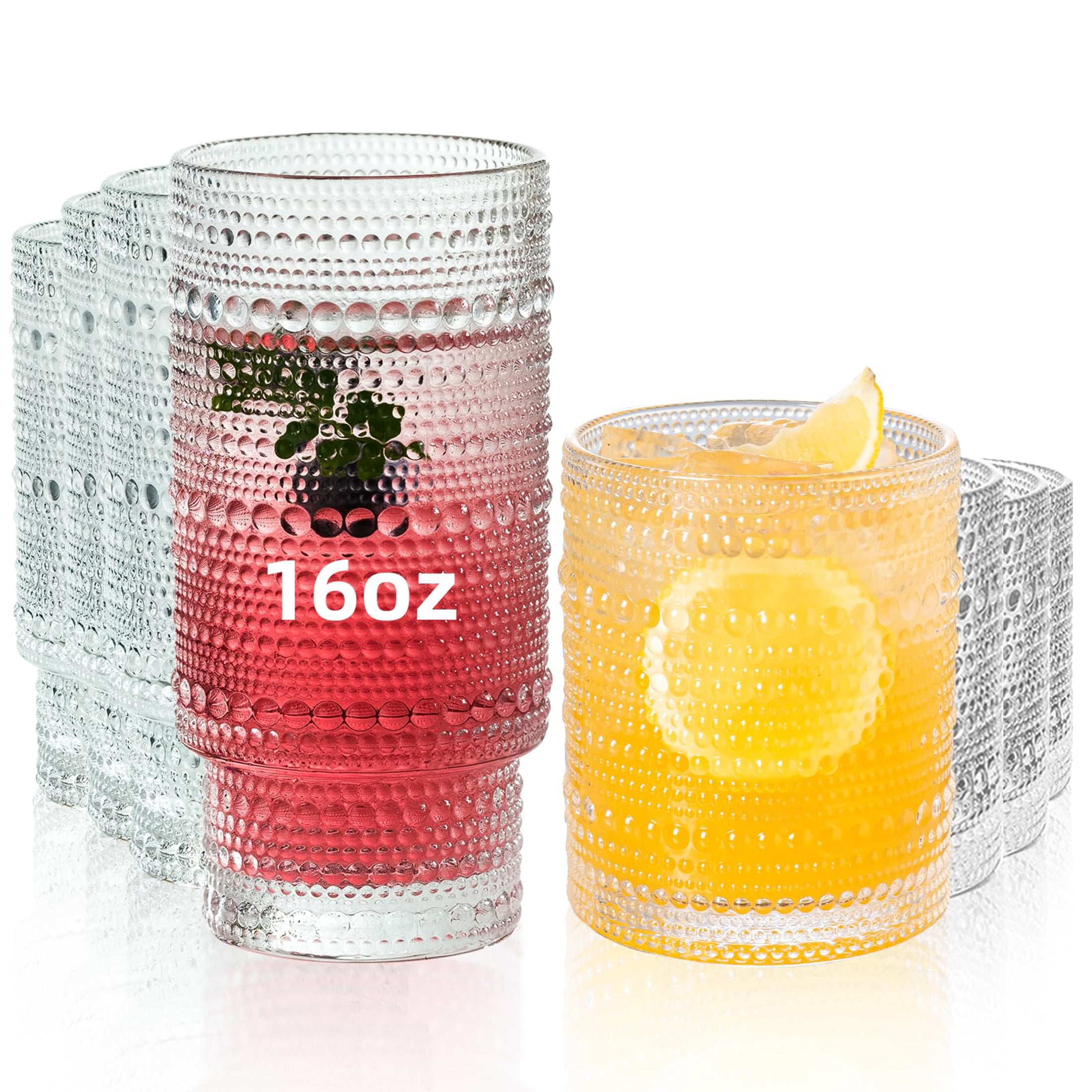 KEMORELA Elegant Highball Glassware Set - 16 Oz XL & 14 Oz Glasses ...