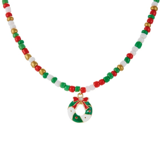 Elegant Holiday Necklace Featuring Christmas Theme Pendant Bead Design ...