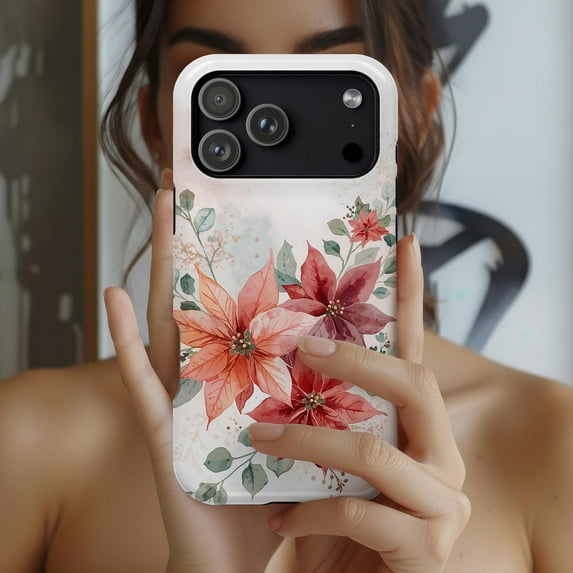 Elegant Holiday Watercolor Poinsettia Case with iPhone 17 to 11 Pro Max ...