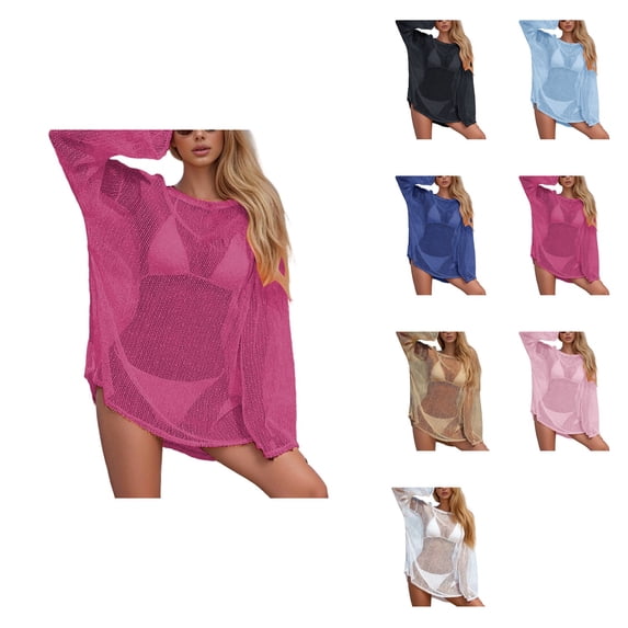 Elegant Hollow-Out Shimmering Knit Beach Cover Up Dress Sheer Off ...