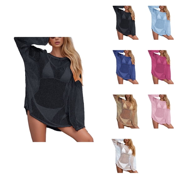 Elegant Hollow-Out Shimmering Knit Beach Cover Up Dress Sheer Off ...