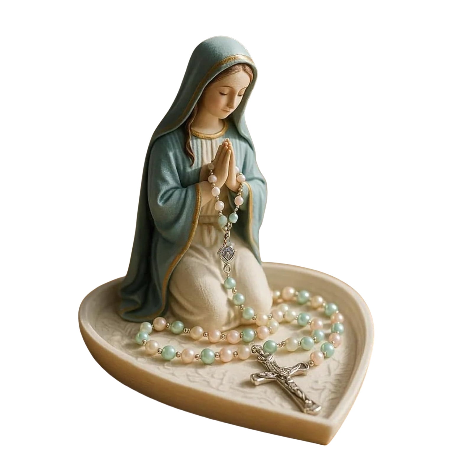 Elegant Holy Mother Father Statue Rosary Holder Tray Resins Prayer Case ...
