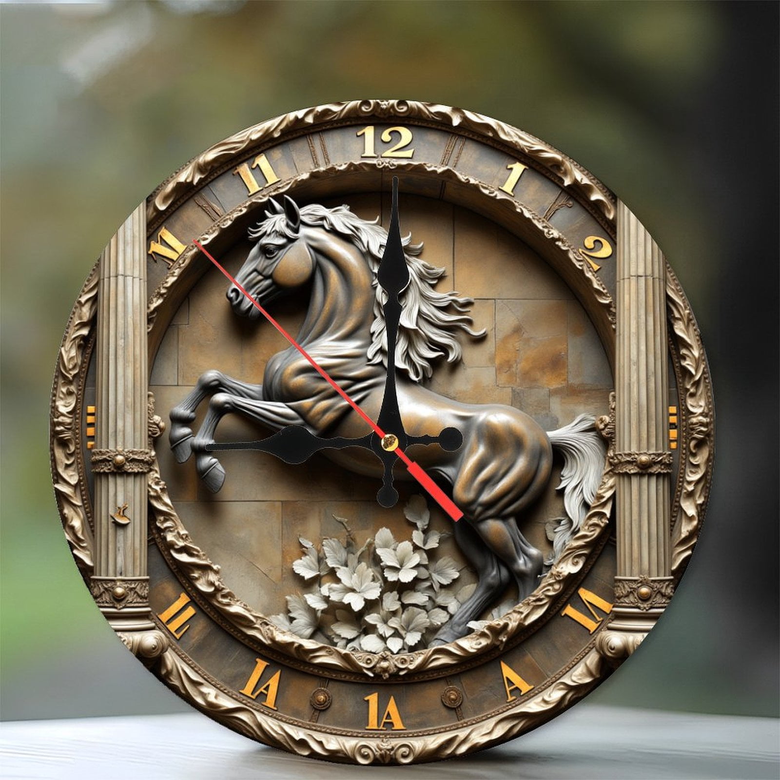 Elegant Horse Wall Clock 10-Inch Silent Wooden Wall Clock, Battery ...