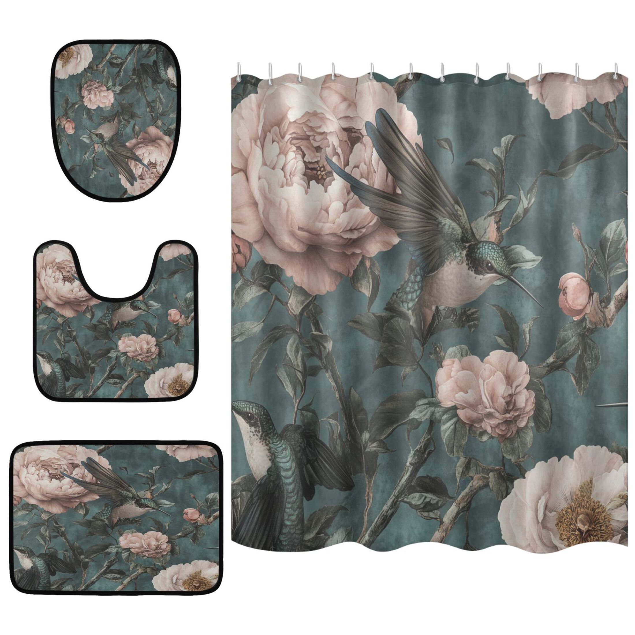 Elegant Hummingbirds Pattern 4 Piece Bathroom Set Waterproof Bath ...