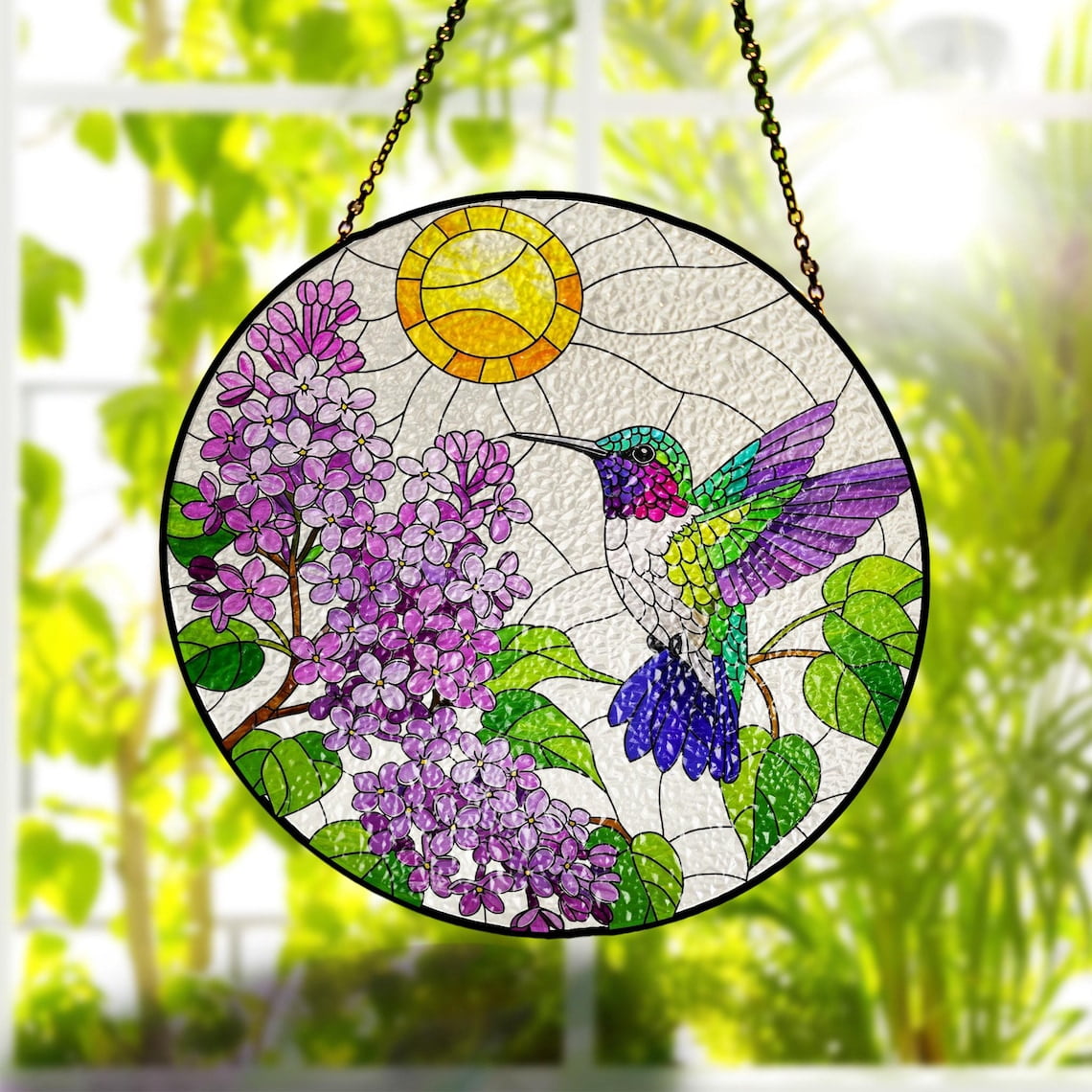 Elegant Hummingbirds With Lilac Flower GLASS Suncatcher, Hummingbird ...