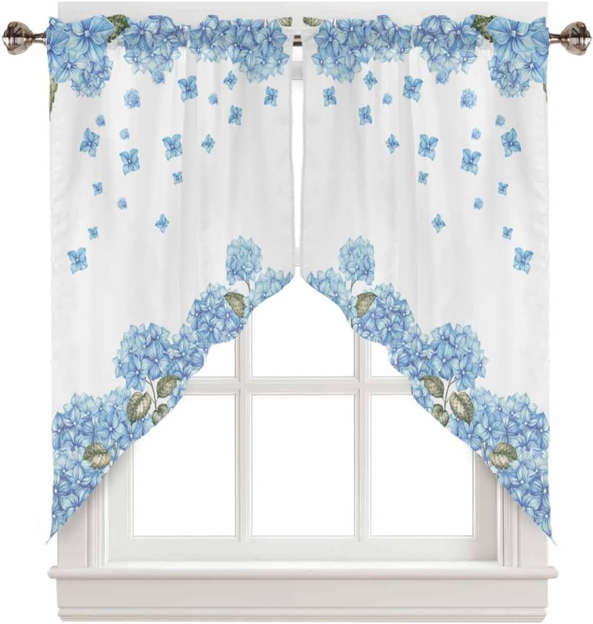 Elegant Hydrangea Flower Swag Valances For Windows Rod Pocket Kitchen ...