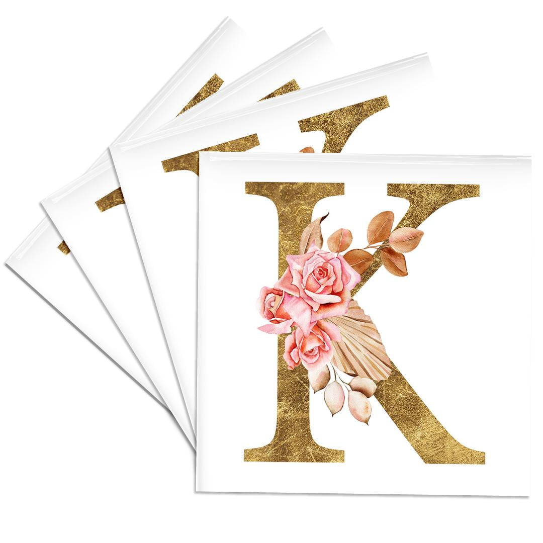 3drose, Elegant Image and Gold Boho Flower Monogram Initial K, Set of 4 ...