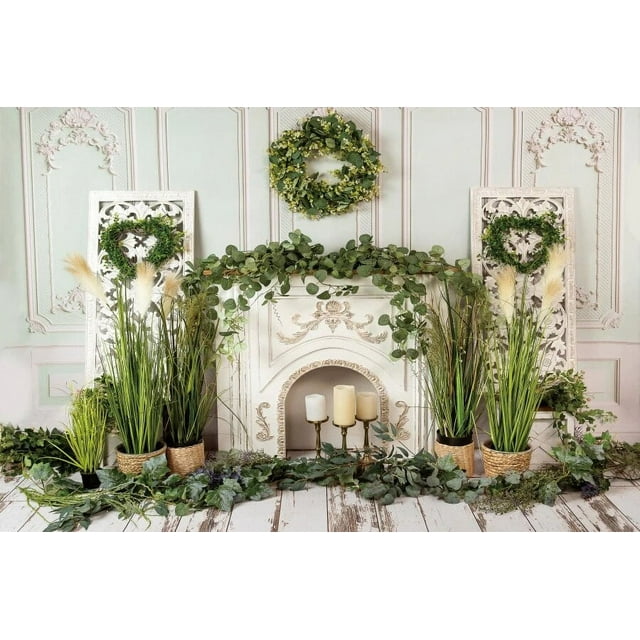 Elegant Interior Backdrop European Style Wall Fireplace Green Grass ...