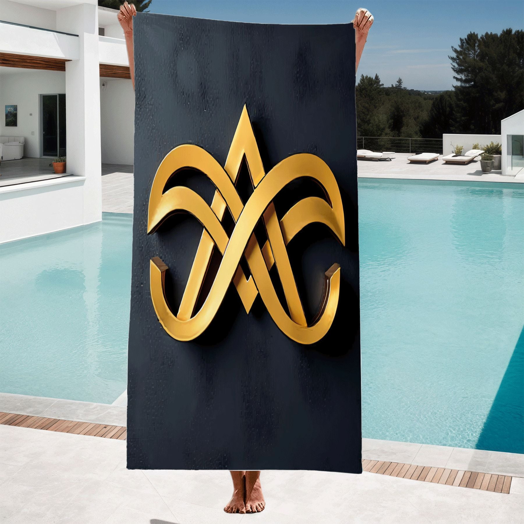 Elegant Intertwined Golden Curves Design - Luxurious Beach Pool & Travel Bath Towel - Modern ...