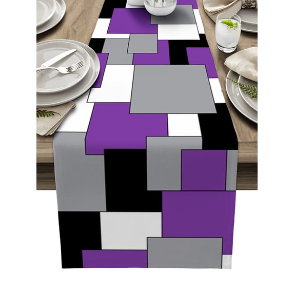 Elegant Irregular Abstract Squares Linen Table Runner for Dining Party ...