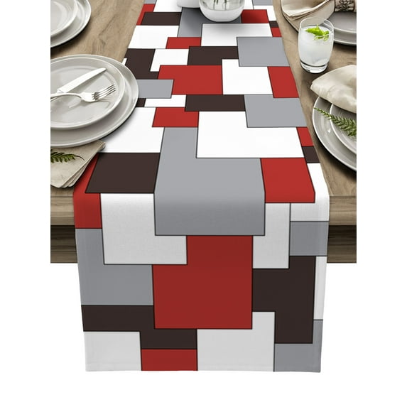 Elegant Irregular Abstract Squares Linen Table Runner for Dining Party ...