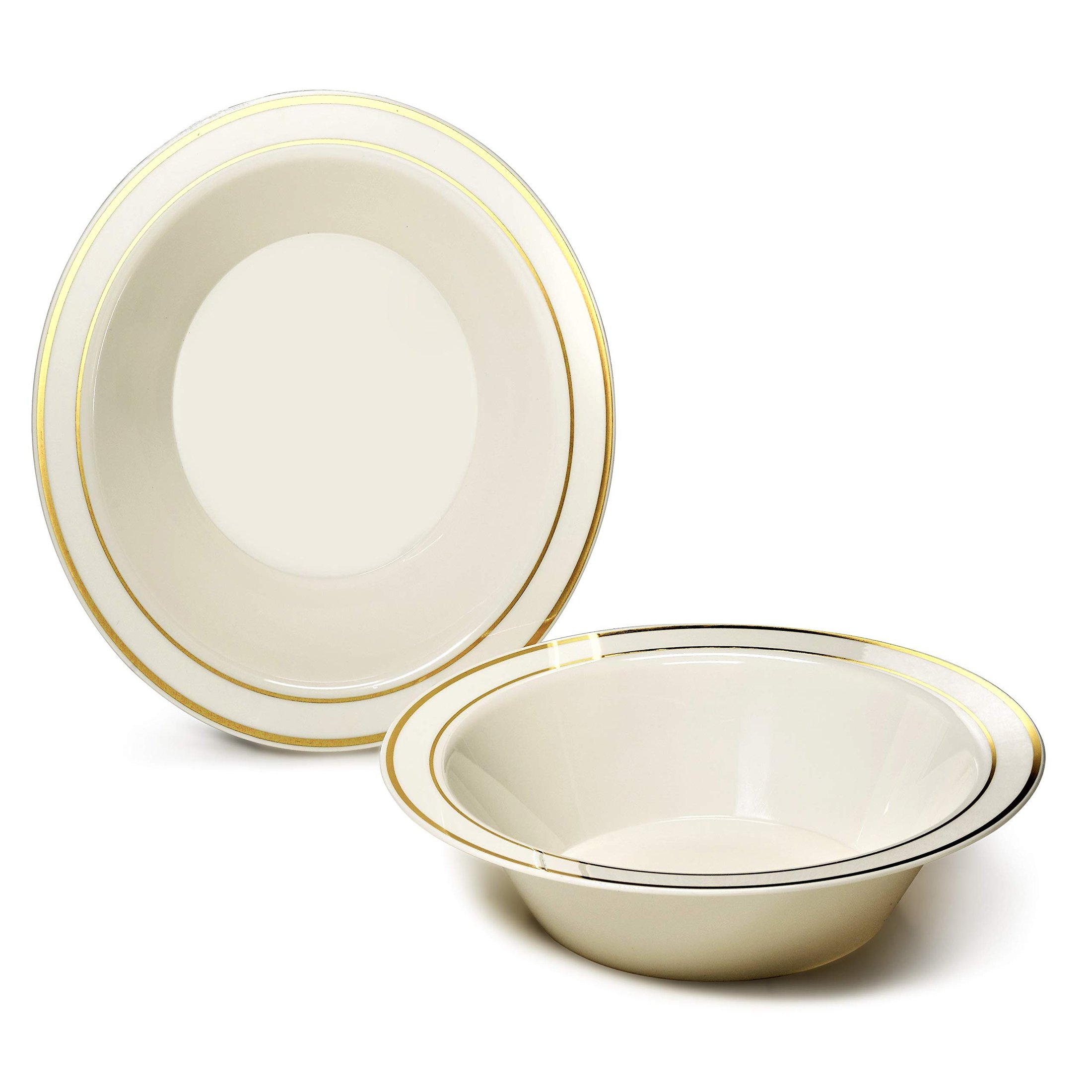 Elegant Ivory Gold Rim Bowls - 120 Pack Heavyweight Disposable 14oz ...